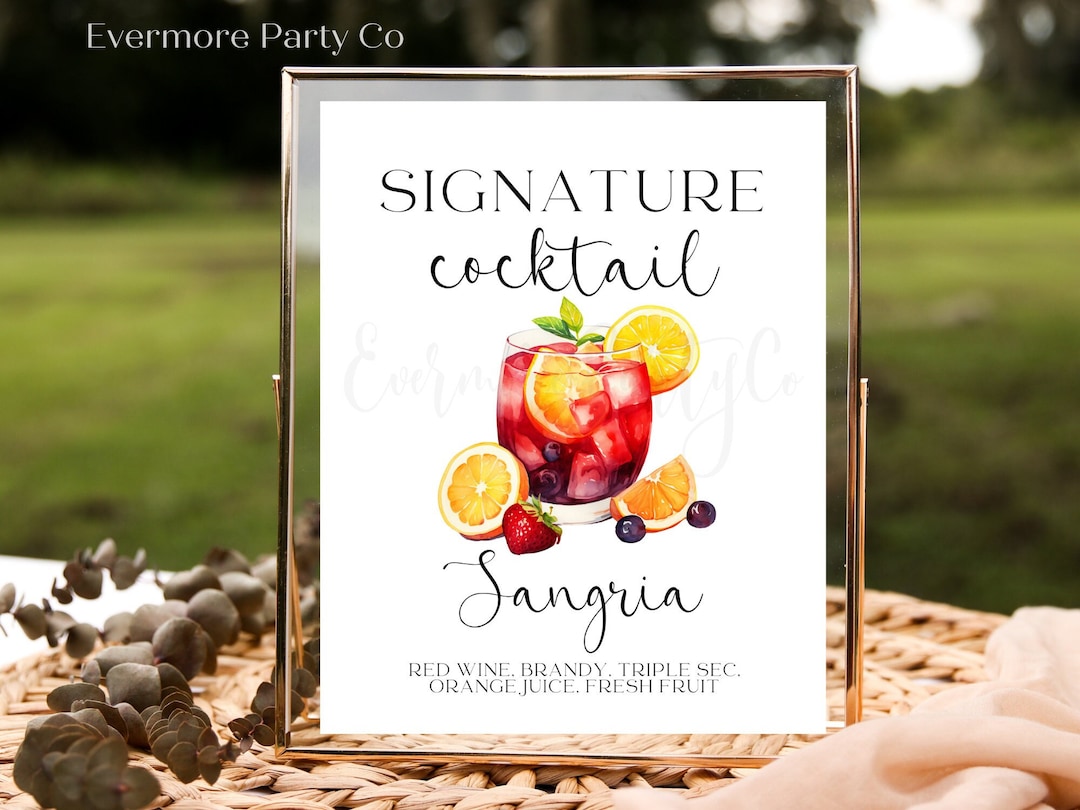 Sangria Signature Cocktail Drink Bar Sign, Editable Template, Instant ...