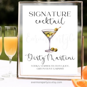 Dirty Martini Signature Cocktail Drink Bar Sign, Editable Template ...