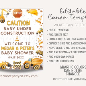 Editable Yellow Construction Welcome Sign, Canva Template, Boys Baby ...