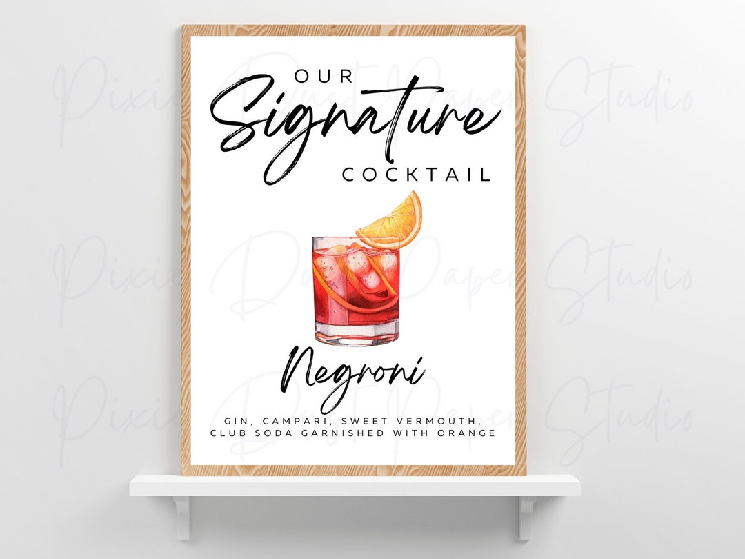 Negroni Signature Drink Cocktail Bar Sign Gin Recipe Sign - Etsy