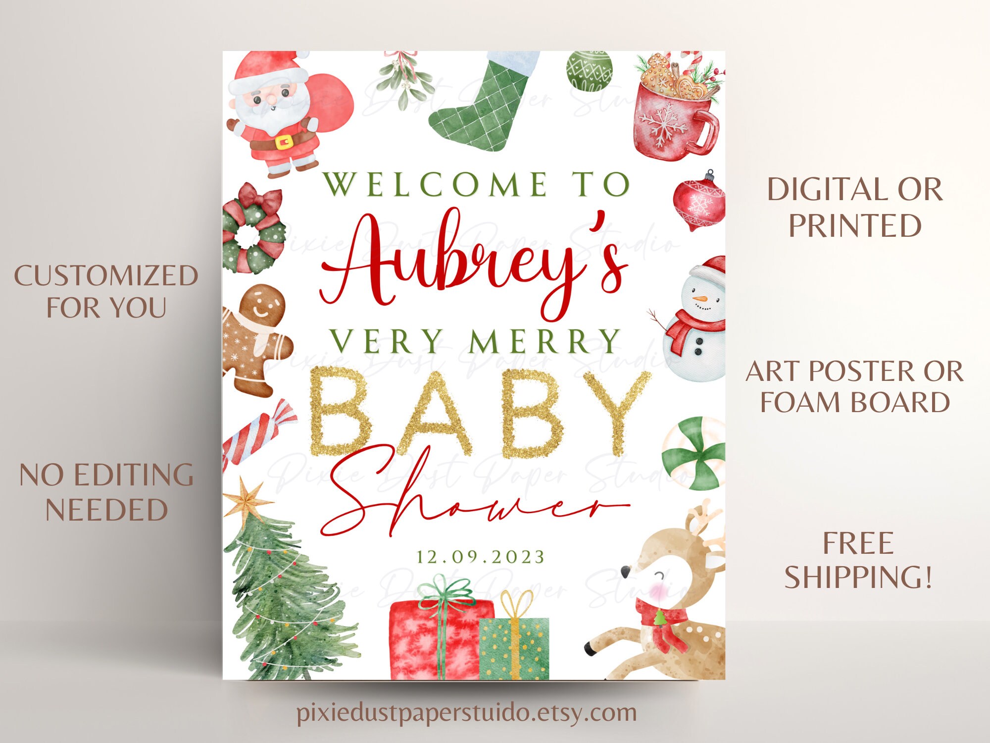 Very Merry Baby Shower Welcome Sign Printed or Digital - Etsy