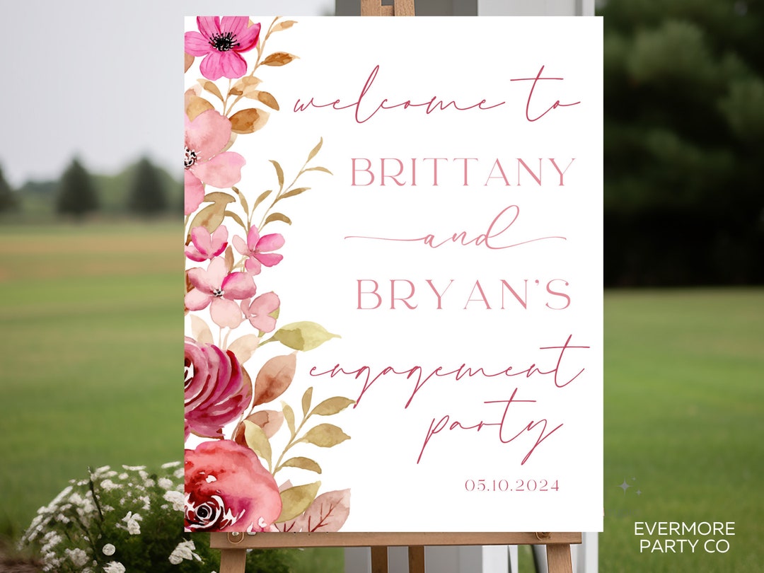 Mauve Floral Engagement Welcome Sign, Printed Poster or Foam Board ...
