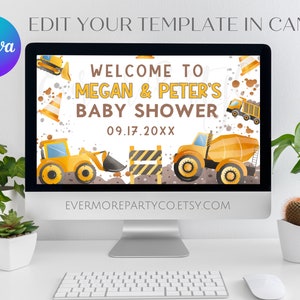 Editable Yellow Construction Welcome Sign, Canva Template, Boys Baby ...