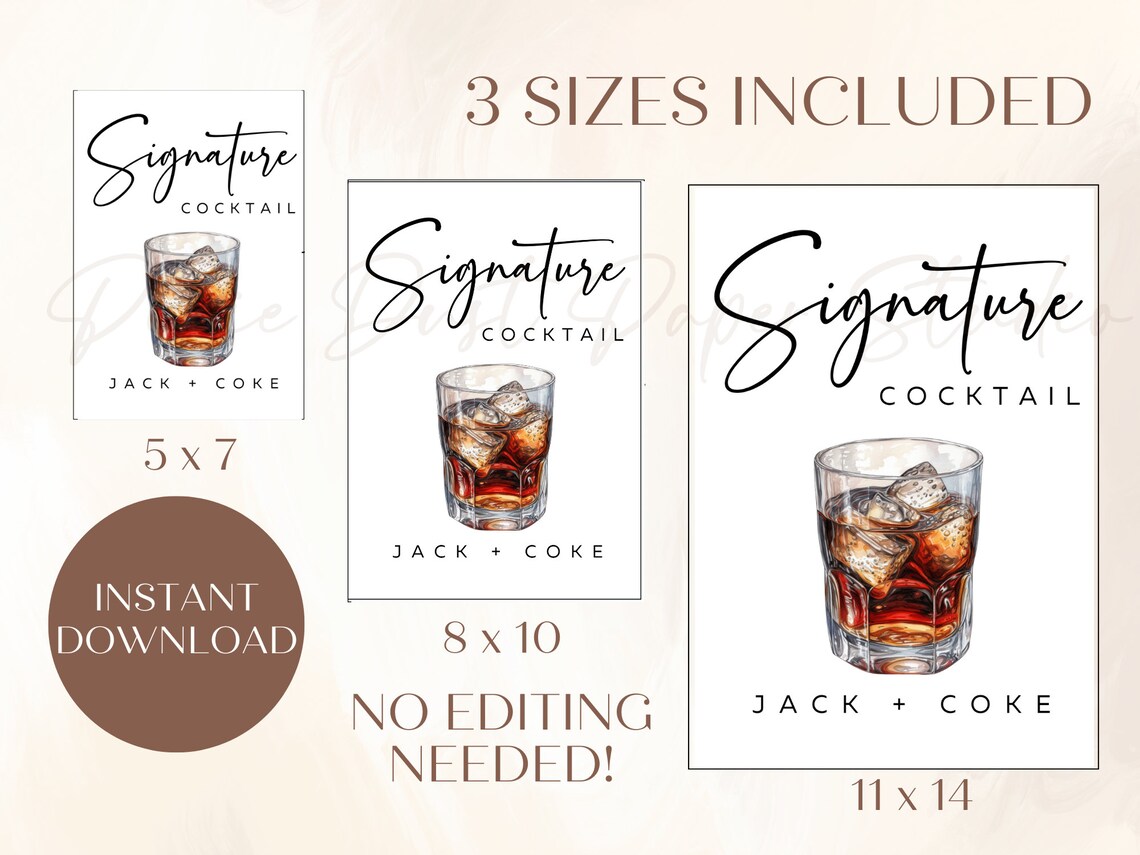 Jack and Coke Signature Cocktail Drink Instant Download - Etsy