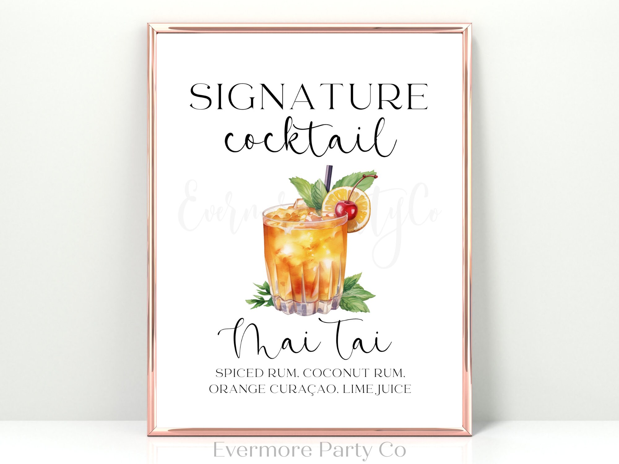 Mai Tai Signature Cocktail Drink Sign, Editable Template, Instant ...