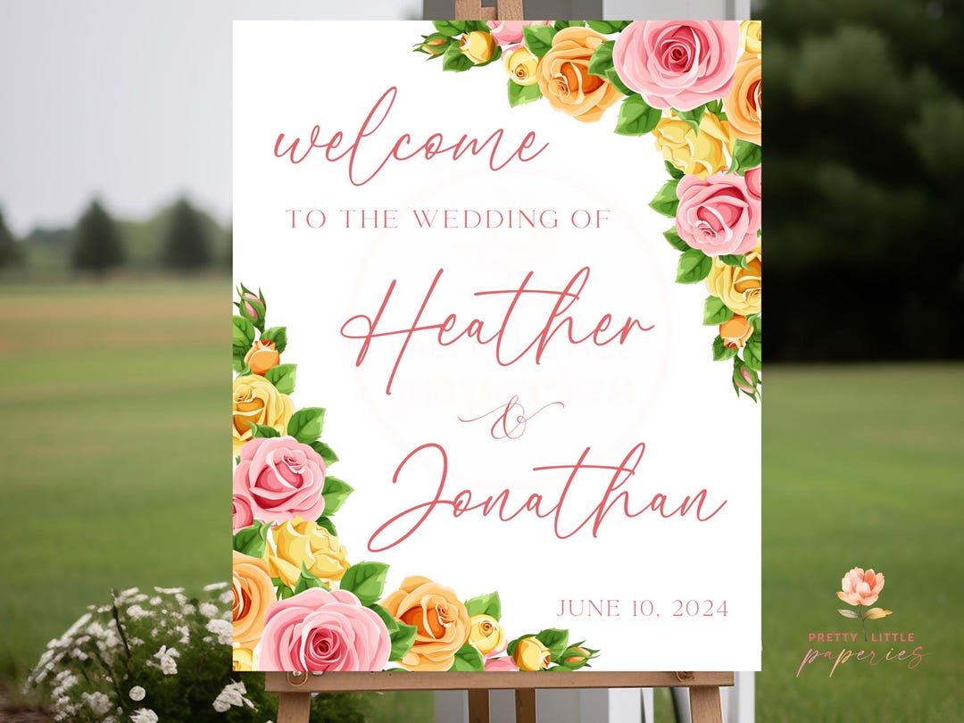 Pink and Yellow Floral Wedding Welcome Sign, Printed Custom Foam Board ...