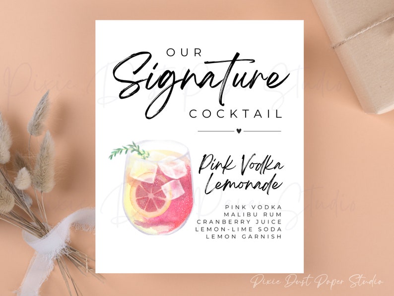 Pink Vodka Lemonade Signature Drink Cocktail Bar Sign Instant - Etsy
