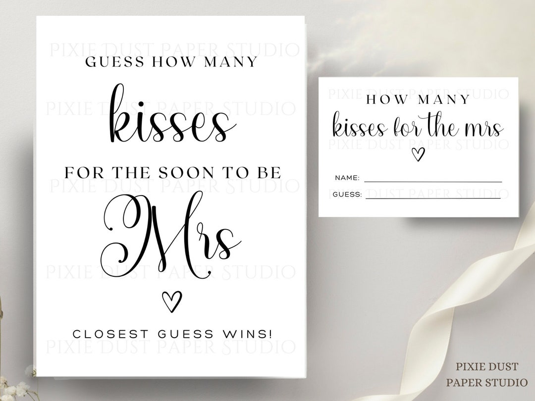 How Many Kisses for the Misses, Sign + Answer Card, Bridal Shower ...