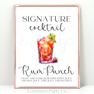 Rum Punch Signature Cocktail Drink Bar Sign, Editable Template, Instant ...