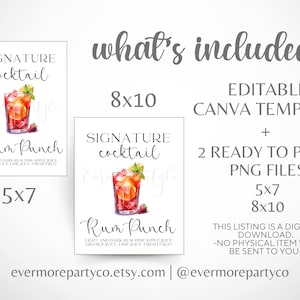 Rum Punch Signature Cocktail Drink Bar Sign, Editable Template, Instant ...
