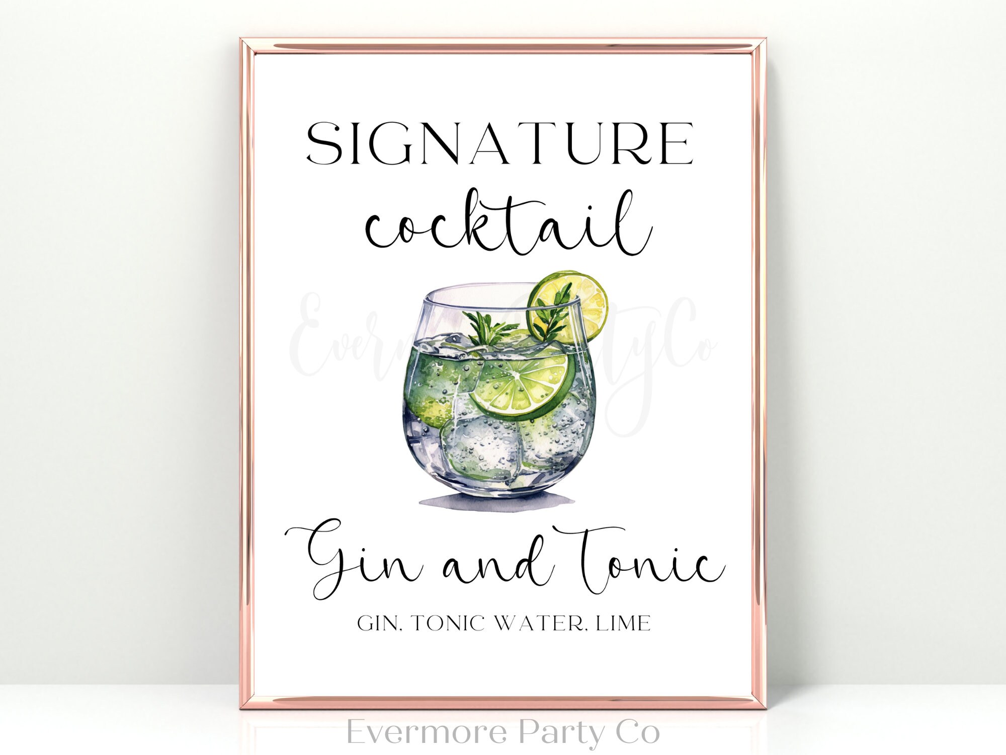 Gin and Tonic Signature Cocktail Drink Instant Download Printable ...