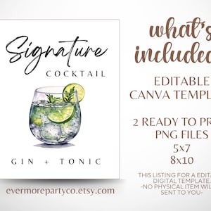 Gin and Tonic Signature Cocktail Drink Instant Download Printable ...