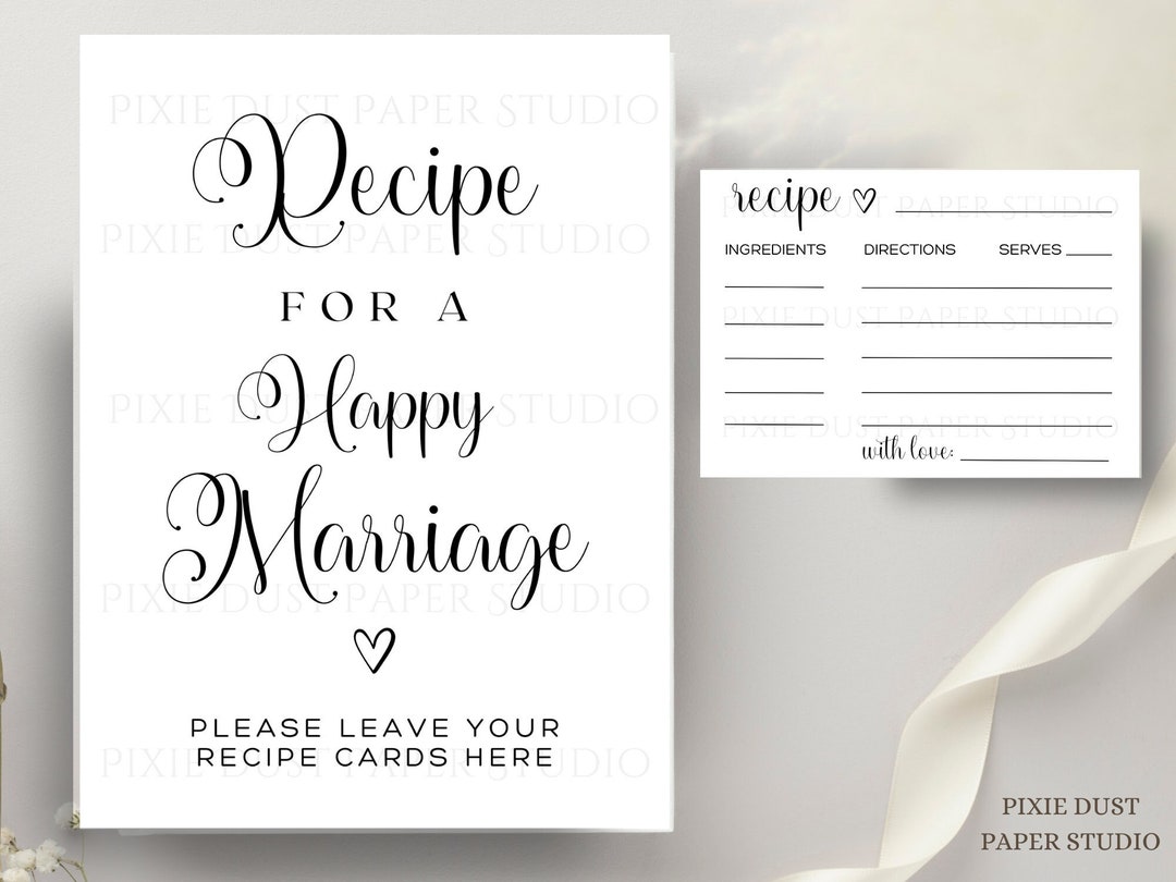 Recipe for A Happy Marriage, Sign + Recipe Card Invite Inserts, Bridal ...