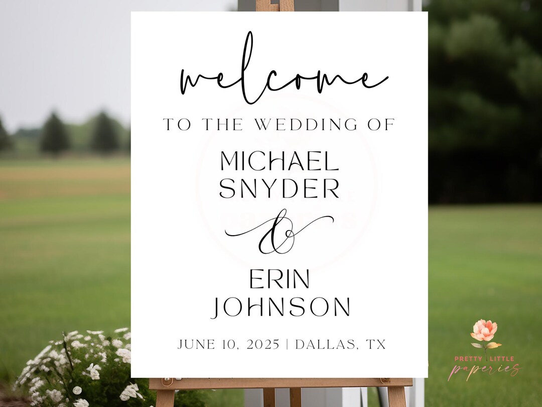 Custom Printed or Digital Black Minimalist Wedding Entry Welcome Sign ...