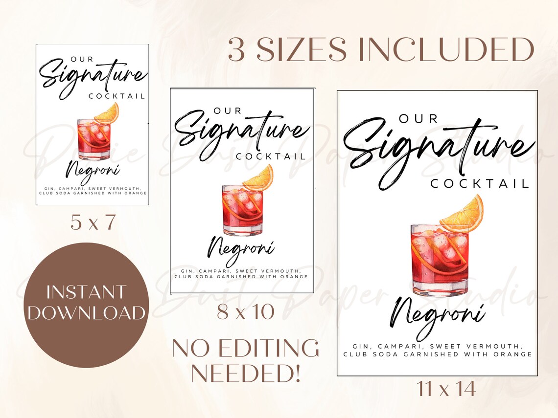 Negroni Signature Drink Cocktail Bar Sign Gin Recipe Sign - Etsy