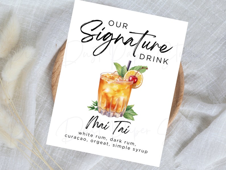 Mai Tai Signature Drink Cocktail Bar Sign Malibu Rum Recipe - Etsy