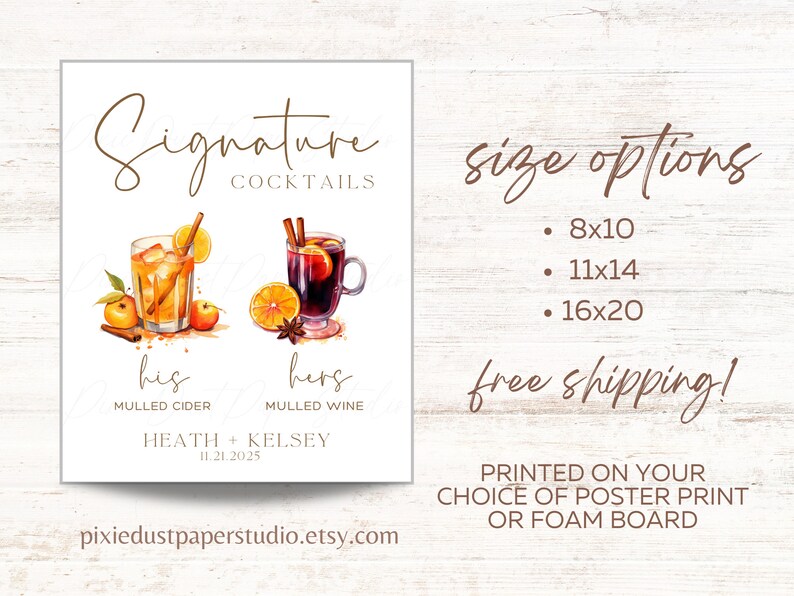 Printed or Digital Fall Signature Cocktail Drinks Sign - Etsy