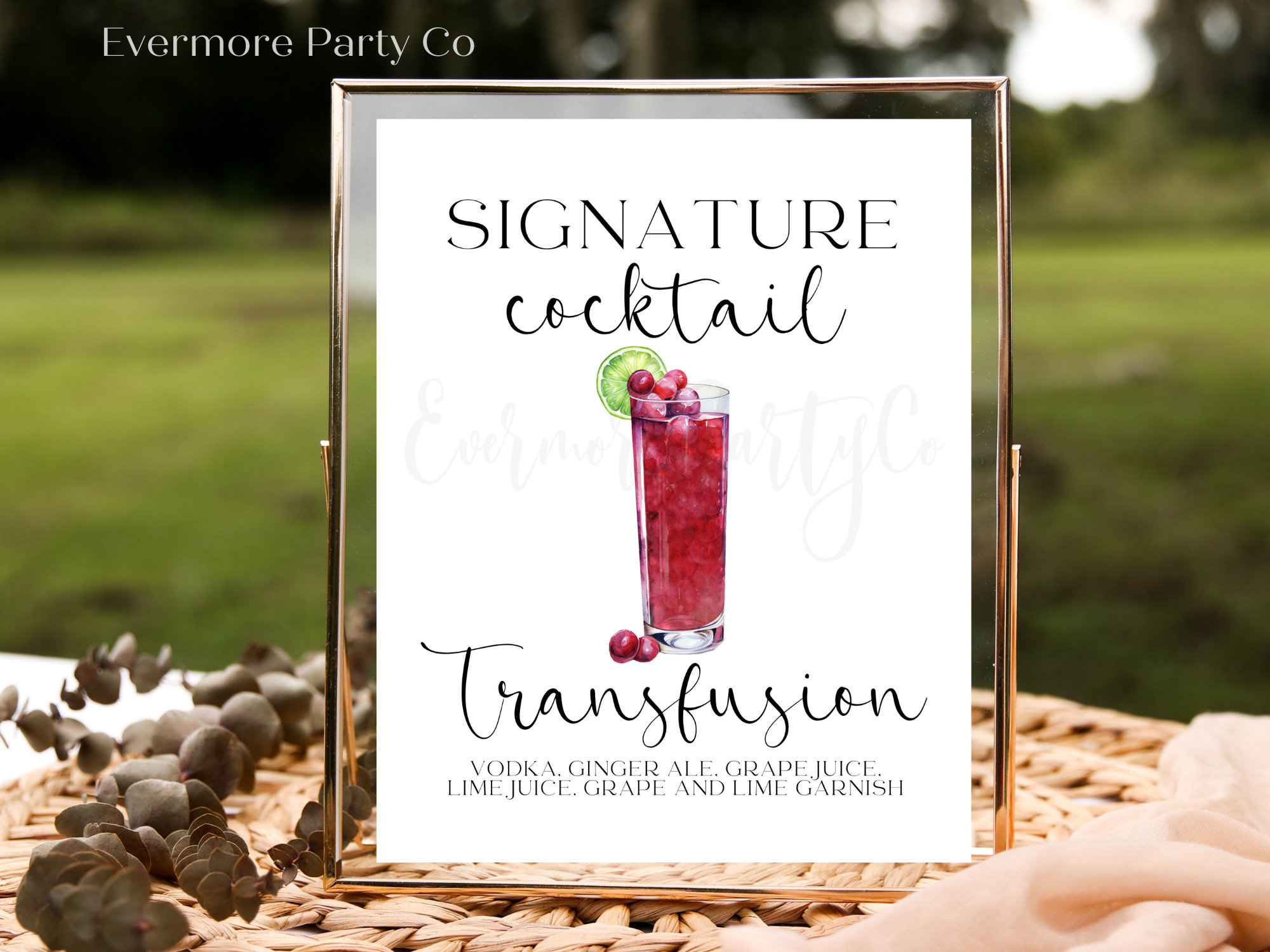 Transfusion Signature Cocktail Drink Bar Sign, Editable Template ...