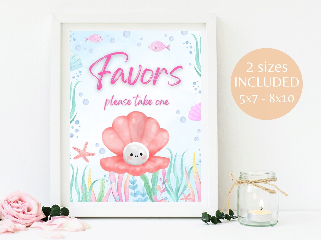 Girls Under the Sea Animals, Favors Digital Baby Shower Sign Printable ...