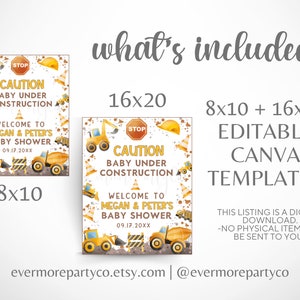 Editable Yellow Construction Welcome Sign, Canva Template, Boys Baby ...