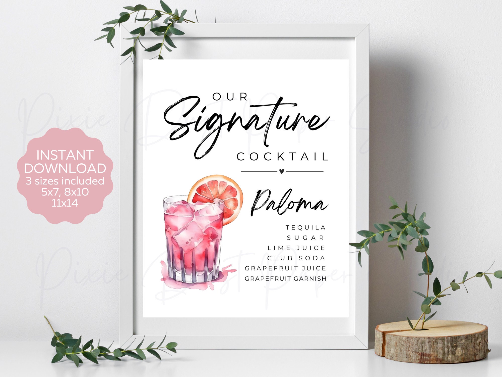 Paloma Signature Drink Cocktail Bar Sign Tequila Recipe - Etsy