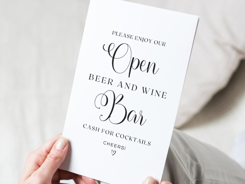 Open Beer and Wine Bar, Cash for Cocktails, Digital Sign 4x6 5x7 8x10 ...