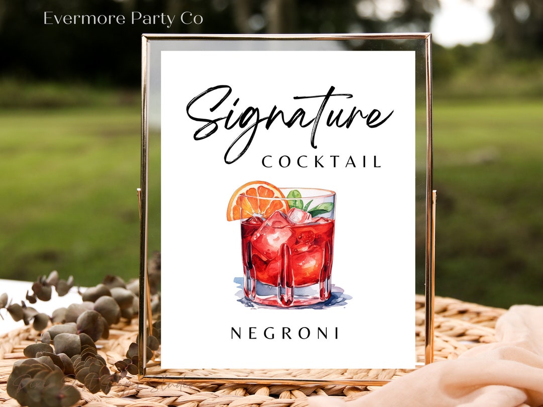Negroni Signature Drink Cocktail Bar Sign, Gin, Instant Download ...