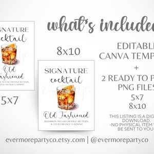 Old Fashioned Signature Drink Cocktail Bar Sign, Editable Template ...