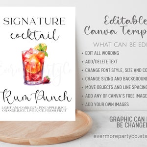 Rum Punch Signature Cocktail Drink Bar Sign, Editable Template, Instant ...