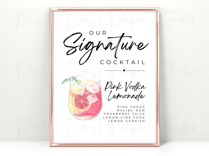 Pink Vodka Lemonade Signature Drink Cocktail Bar Sign Instant - Etsy