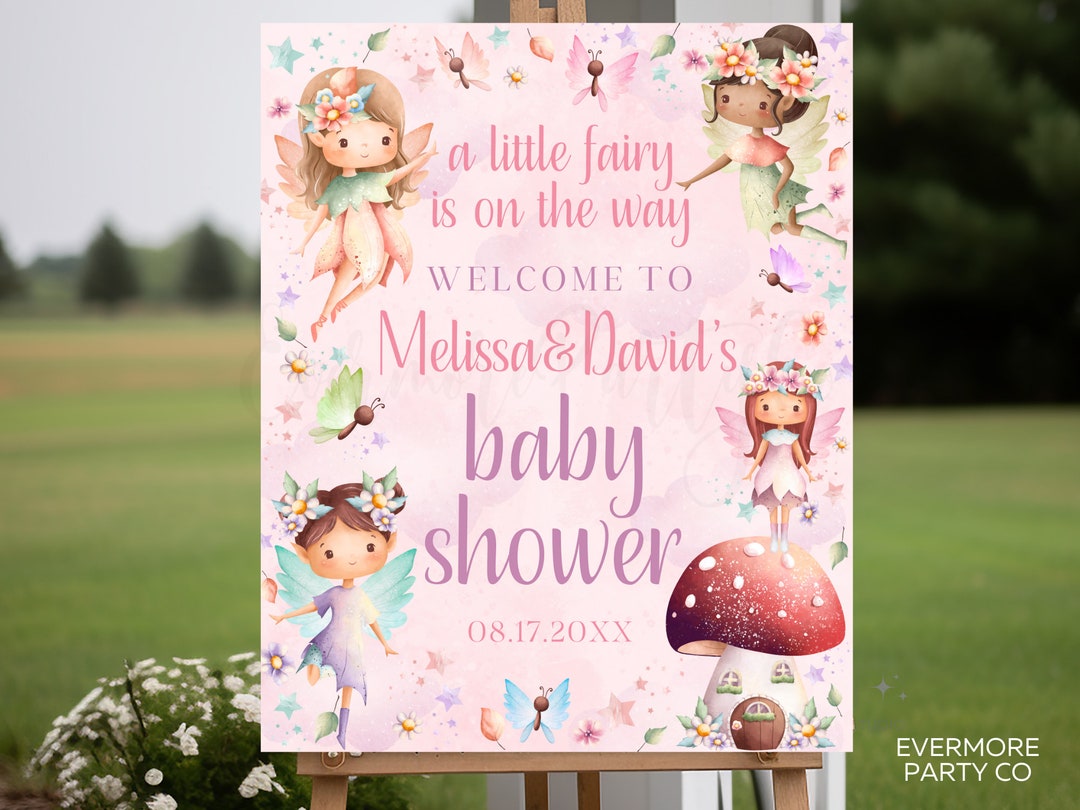 Editable Fairy Baby Shower Welcome Sign Canva Template, Girls Party ...