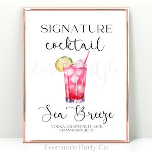 Sea Breeze Signature Cocktail Drink Bar Sign, Editable Template ...