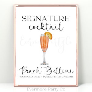 Peach Bellini Signature Drink Cocktail Bar Sign, Editable Template ...