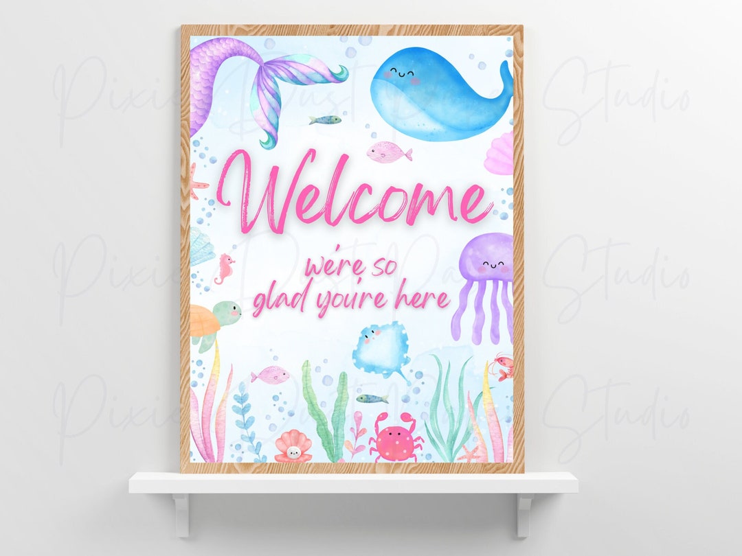 Girls Under the Sea Animals, Welcome Sign Printable Girl Baby Shower ...