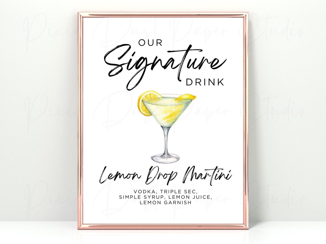 Lemon Drop Martini Signature Drink Cocktail Bar Sign, Vodka Recipe ...