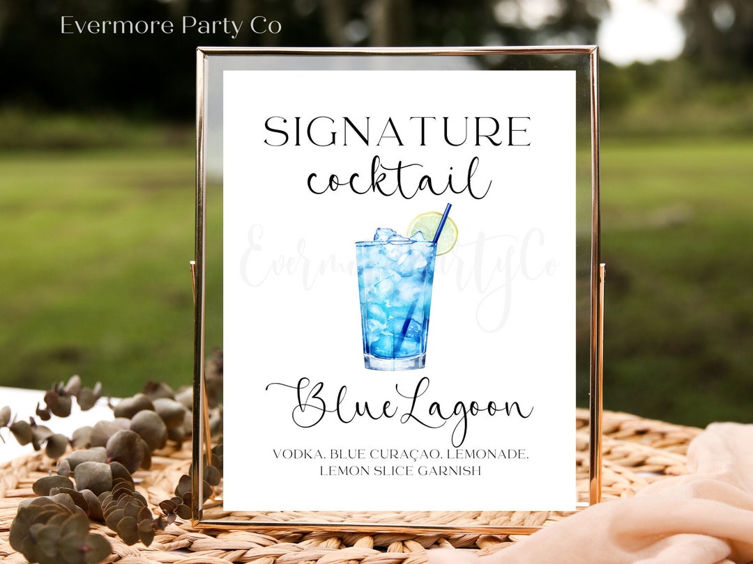 Blue Lagoon Signature Cocktail Drink Bar Sign, Editable Template ...