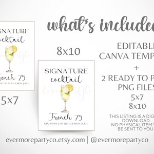 French 75 Signature Cocktail Drink Sign, Editable Template, DIY ...