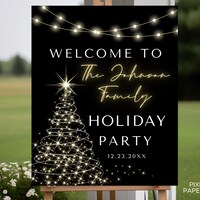 Christmas Party Welcome Sign, Holiday Floral Poster, Custom Family ...