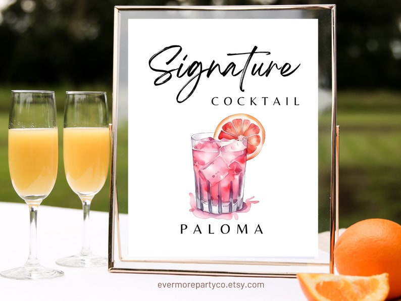 Paloma Signature Drink Cocktail Bar Sign, Tequila Recipe, Instant ...