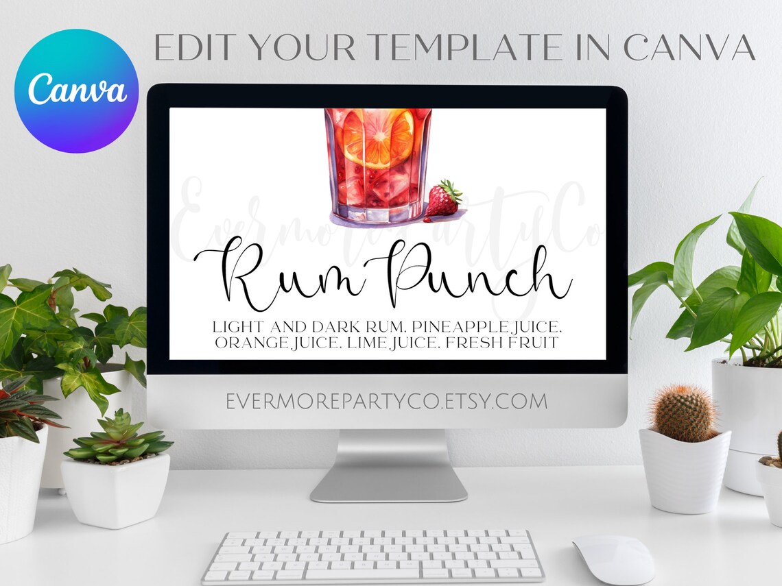 Rum Punch Signature Cocktail Drink Bar Sign, Editable Template, Instant ...