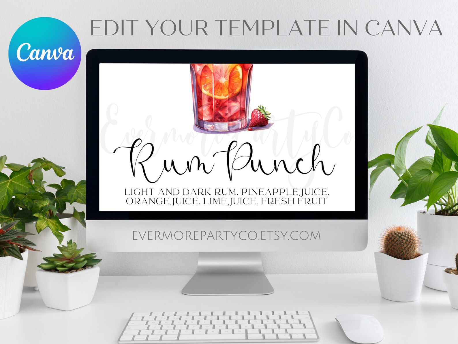 Rum Punch Signature Cocktail Drink Bar Sign, Editable Template, Instant ...