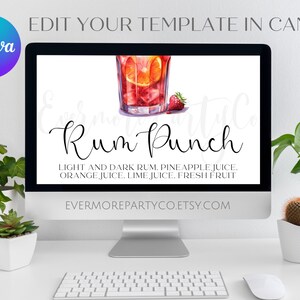 Rum Punch Signature Cocktail Drink Bar Sign, Editable Template, Instant ...