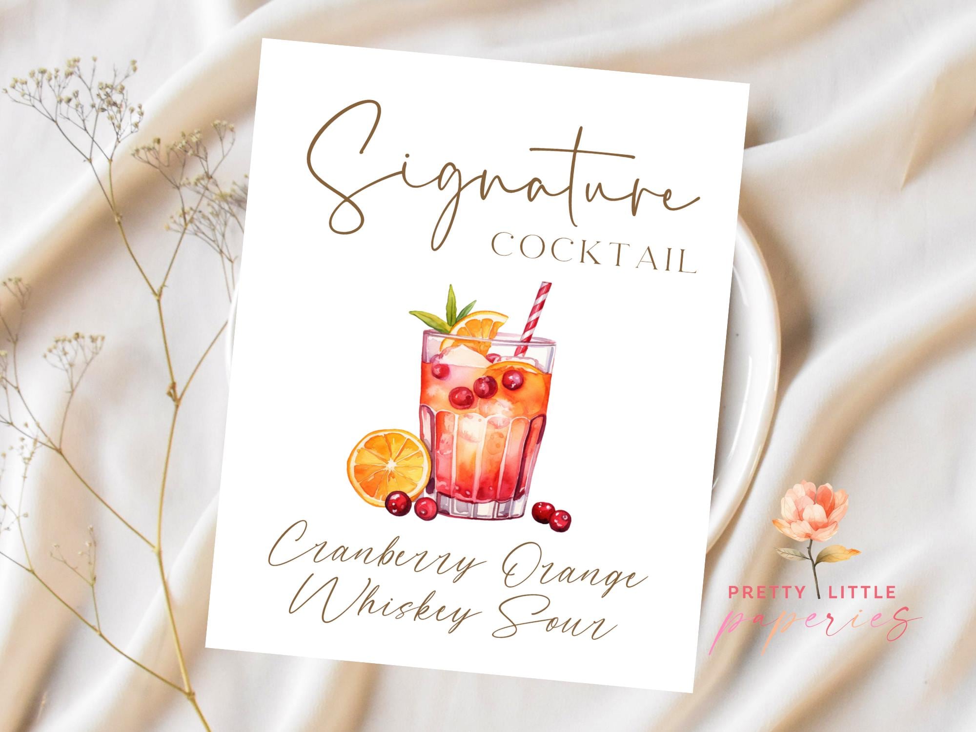 Editable Cranberry Orange Whiskey Sour, FALL EDITION, Digital Signature ...
