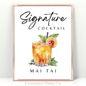 Mai Tai Signature Drink Cocktail Bar Sign, Instant Download Wedding ...