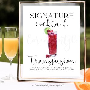 Transfusion Signature Cocktail Drink Bar Sign, Editable Template ...