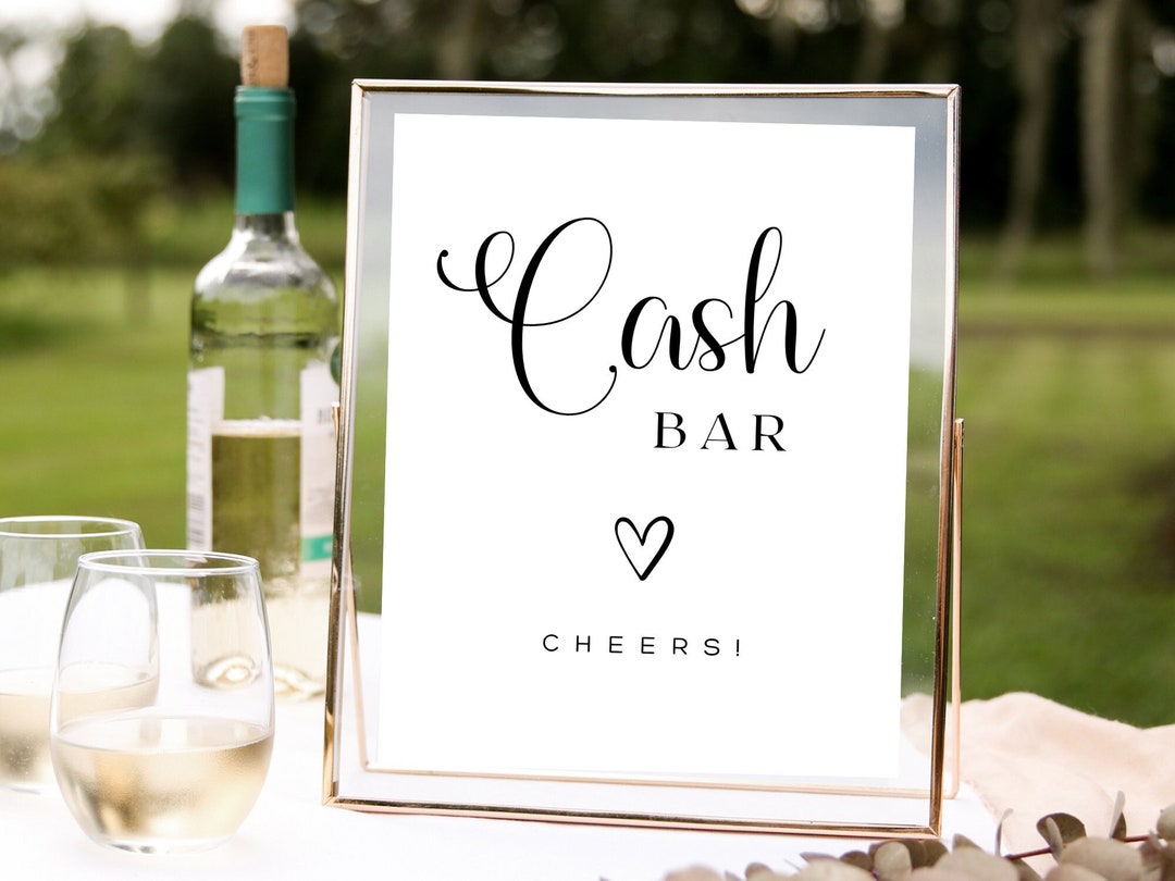 Cash Bar, Digital Sign 4x6 5x7 8x10, Minimalist, Drinks, Wedding, Event ...