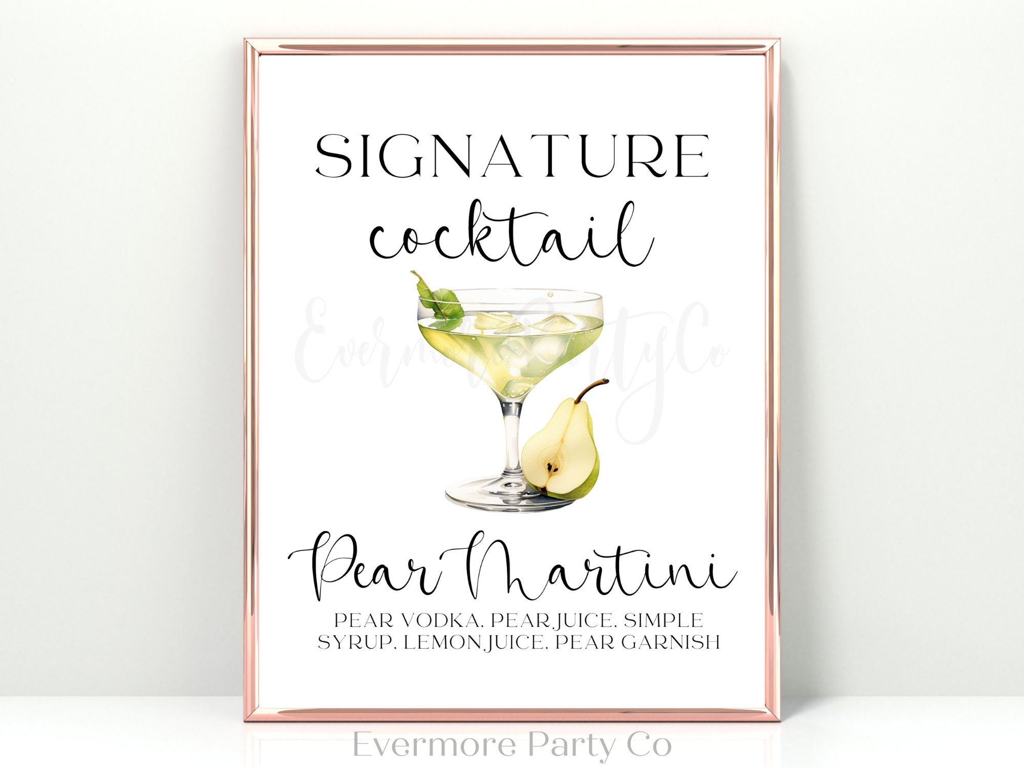 Pear Martini Signature Cocktail Drink Sign, Editable Template, Instant ...