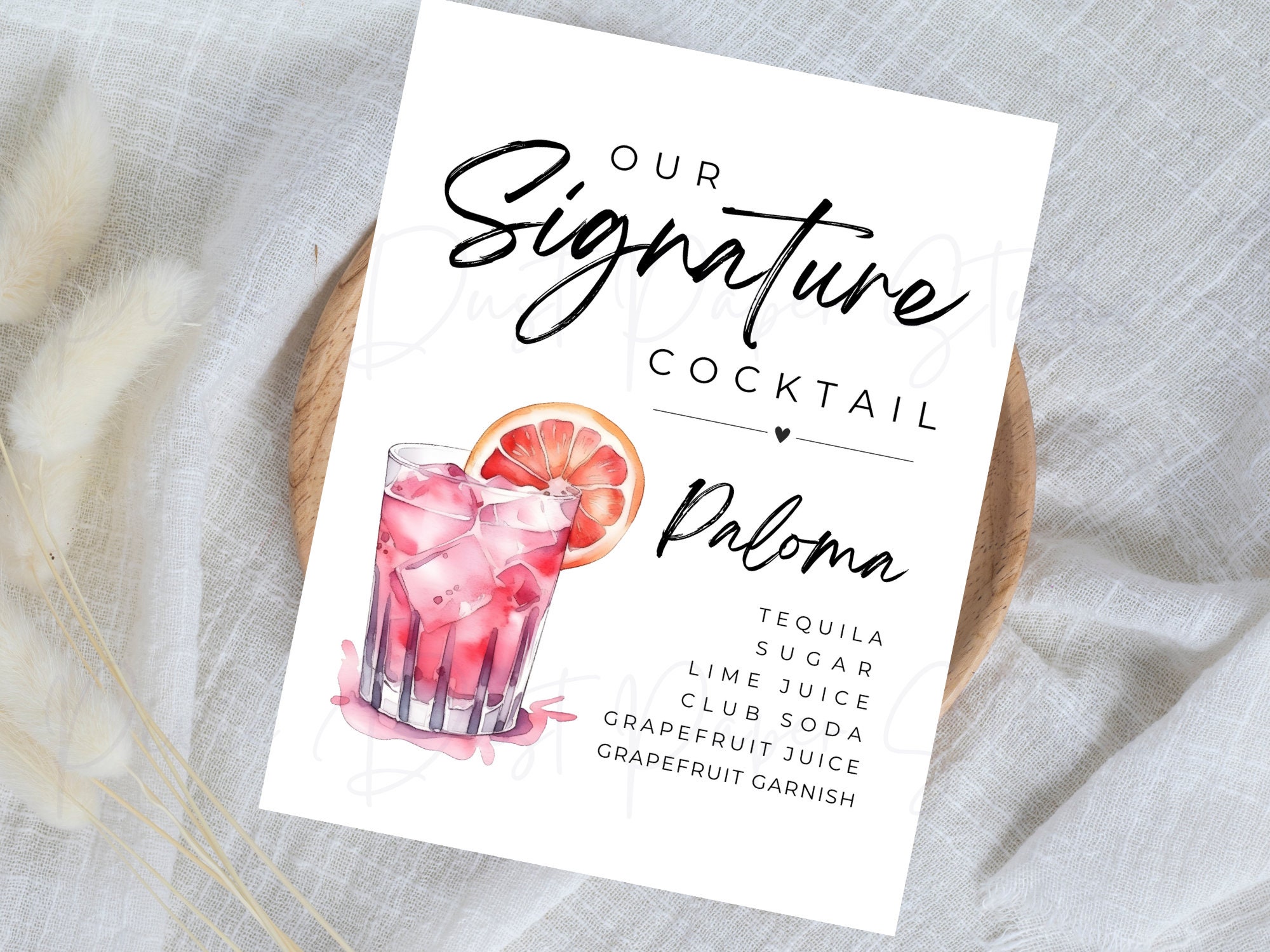 Paloma Signature Drink Cocktail Bar Sign Tequila Recipe - Etsy