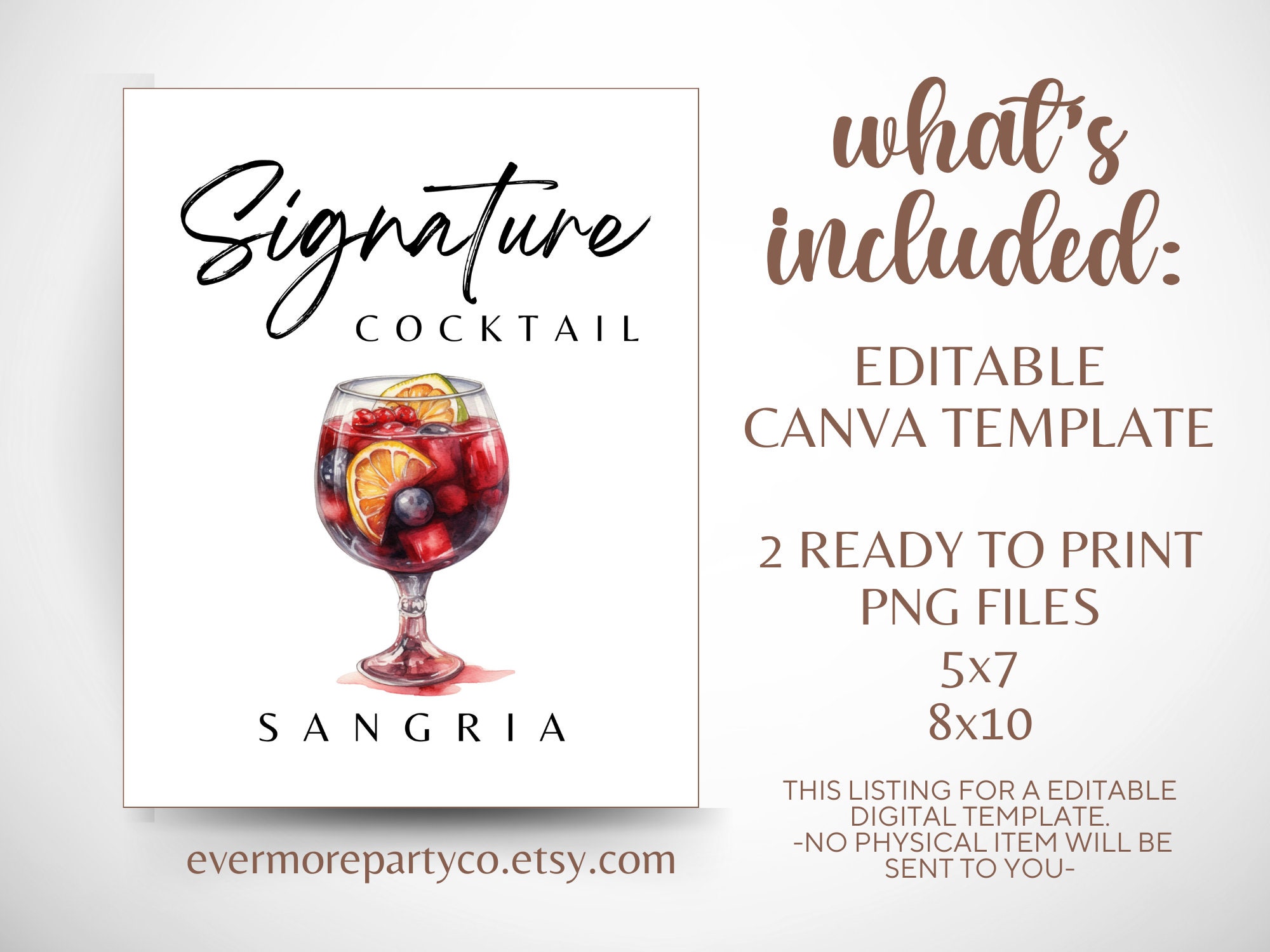 Sangria Signature Cocktail Drink Editable Template, Instant Download ...