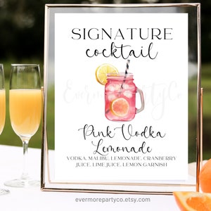 Pink Vodka Lemonade Signature Drink Cocktail Bar Sign, Editable ...